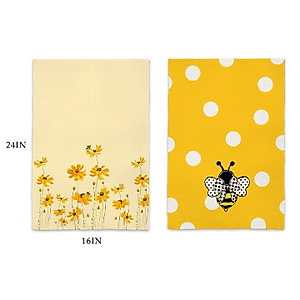 QODUNG Farmhouse Yellow Daisy Flowers and Honey Bee Soft Kitchen Towels Dishcloths 16x24 Inch Set of 2,Summer Spring Gifts Drying Cloth Hand Towels Tea Towels for Kitchen