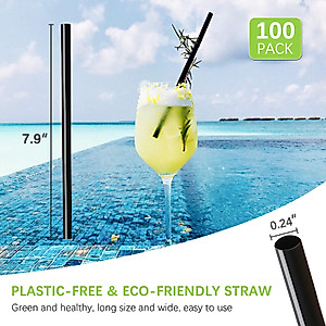 Plasticless 100 Pcs PLA Disposable Drinking Straws Corn Plant Based Biodegradable Straws, BPA Free Compostable Stir Sticks Black Straws, Reusable Straws Alternative to Plastic Straws for Party Drinks
