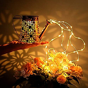 Gusgopo Small Solar Outdoor Lights, Hanging Waterproof Garden Decor Strip Light, Automatic Warm LED Metal Watering Can Light, Decoration for Landscape, Patio, Yard, Lawn, Pathway, Walkway, Tree