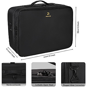 Relavel Extra Large Makeup Case Travel Makeup Train Case Professional Makeup Artist Bag Portable Nail Organizer Box Art Supply Case with Adjustable Dividers/Attach to Trolley/Shoulder Strap (Black)
