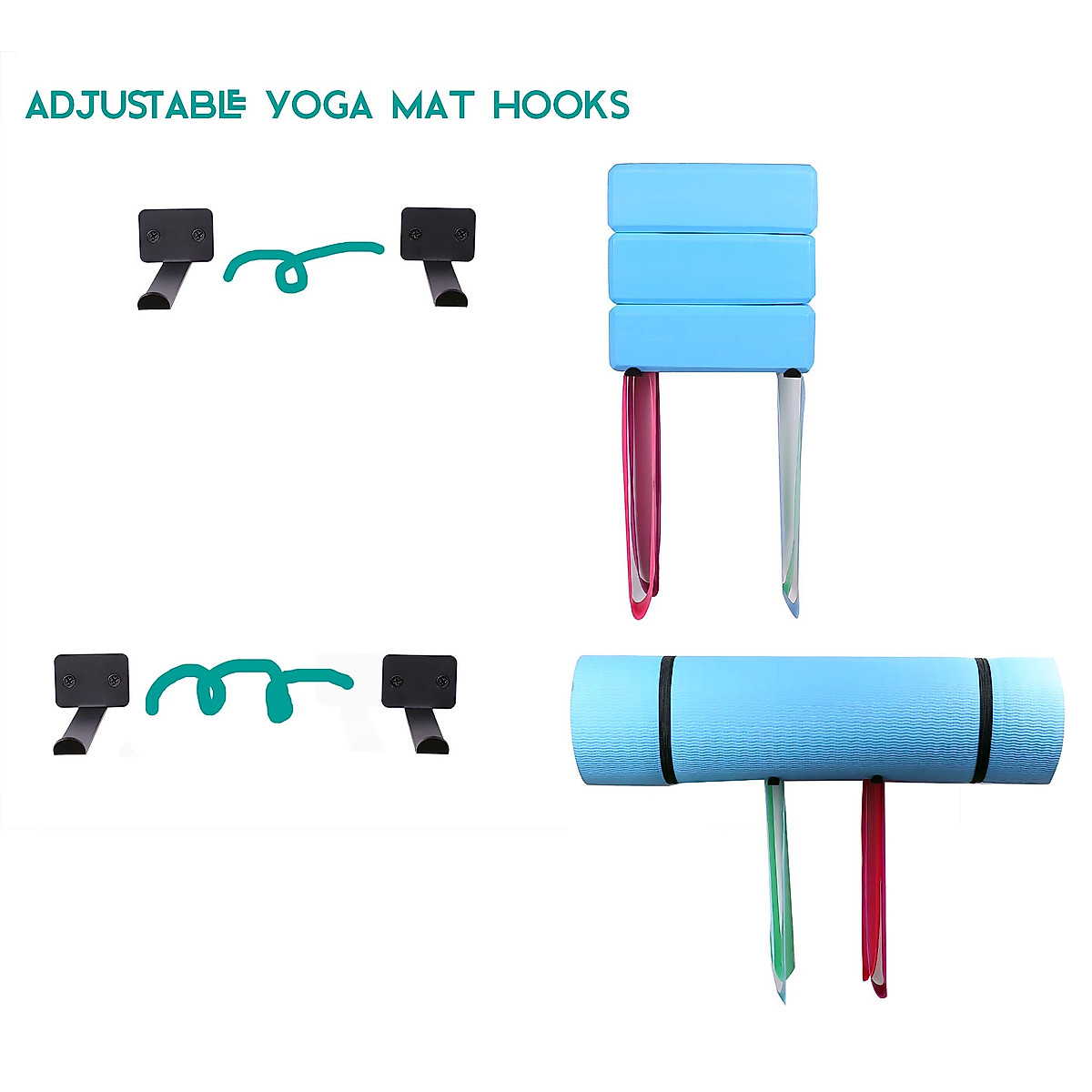 Yoga Mat Storage Rack Wall Mounted Wall Holder，4 Pcs 2 Set Multi Purpose Exercise Mat Wall Hanger Wall Hooks for Storing Yoga Mats，Yoga Blocks, Foam Roller,Exercise Mat