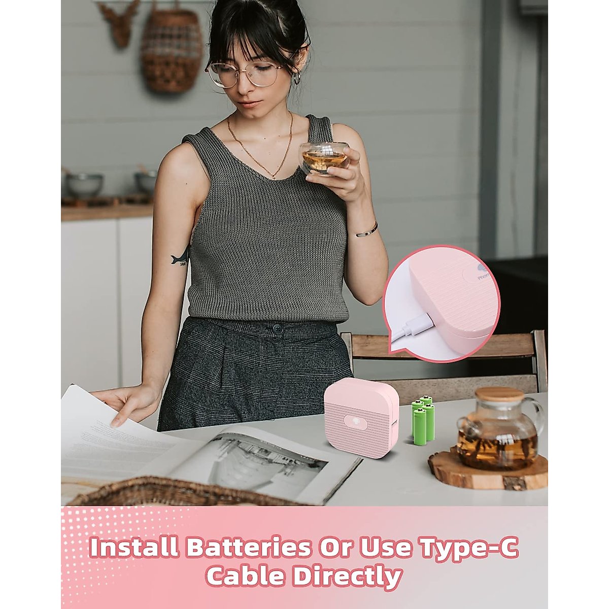 Phomemo Label Makers with Tape- Q31 Mini Label Maker Bluetooth Labeler Machine with 6 Tapes, Compatible with iOS & Android, Great for Home, Office, Organization, USB Rechargeable Labeler, Pink