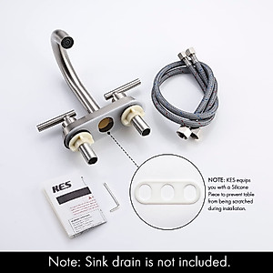 KES 4 Inches Centerset Bathroom Sink Faucet Brushed Nickel Morden Vanity Faucet Brass Construction, Sink Drain Not Included, L4117LFF12-BN