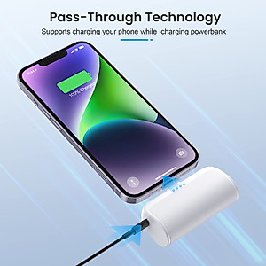 Mini Portable Charger Power Bank for iPhone,5200mAh Portable Phone Charger, Ultra-Compact PD Fast Charging Battery Pack Compatible with iPhone 14/14 Plus/Pro Max/13/12/12 Mini/11/XSXR/X/8/7/6/6s