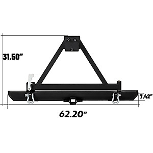JEPFHYKE Rear Bumper with Tire Carrier & D-Ring Fits YJ & TJ (Black, Iron Steel)