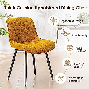 YOUNUOKE Dining Chairs Boucle Kitchen Chair Set of 2 Armless Vanity Chair with Back Modern Dinner Chair for Desk Living Bedroom, Yellow