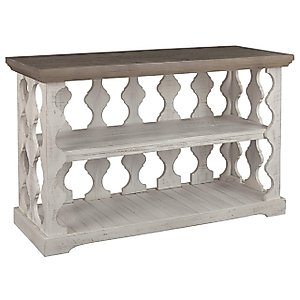 Signature Design by Ashley Havalance Farmhouse Sofa Table with 2 Fixed Storage Shelves, Gray & White with Weathered Finish