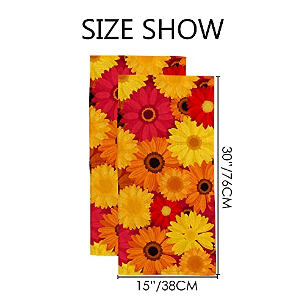 Hand Towels Face Towels Set of 2 Red Orange Yellow Gerbera Flowers Soft Comfortable Polyester Microfiber Fast Water Absorbent Towels for Bathroom Kitchen 30X15 Inch