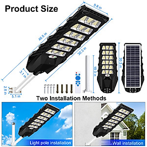 600W Solar Street Light Outdoor Waterproof Parking Lot Light 990leds with Motion Sensor and Remote 60000LM Dusk to Dawn 6500K Solar LED Street Light IP65 for Driveway,Playground,Basketball,Garage