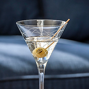 Rolf Glass Mid-Century Modern Martini Cocktail Glass | Stemmed 7.5 oz. Martini Glasses | Lead-Free Glass | Diamond-Wheel Engraved Cocktail Glasses | Designed and engraved in the US (Set of 4)