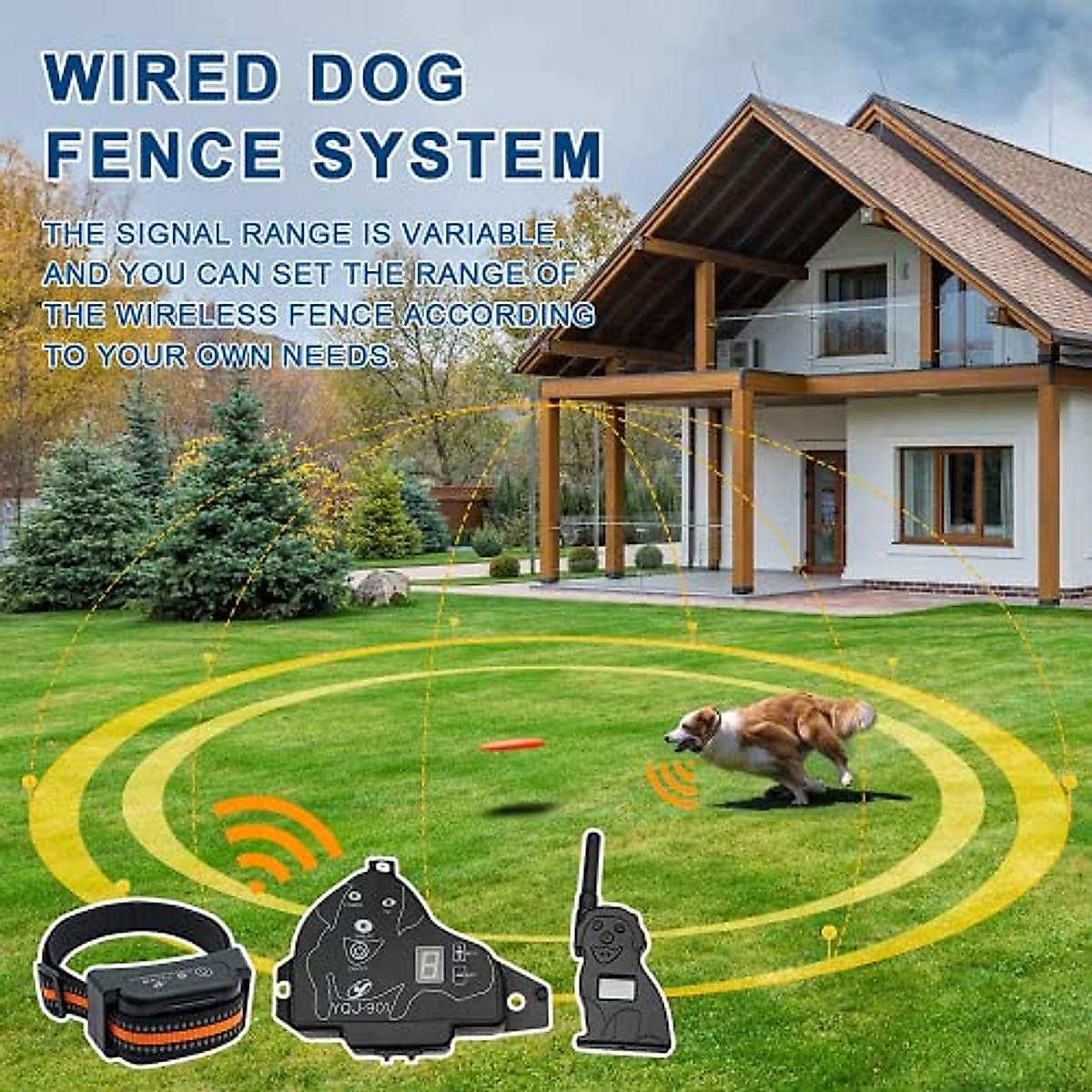 YHPOYLP Electric Wireless Dog Fence System, Dog Training Collar System with Remote Control, 656 Feet In-Ground Fence Boundary Container, Expandable to Multiple Dogs