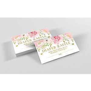 Your Main Event Prints It's a Girl Floral Butterfly Baby Shower Invitation, Pink and Gold Flowers Sprinkle Invites with Diaper Raffle Ticket Cards