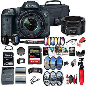Canon EOS 7D Mark II DSLR Camera with 18-135mm f/3.5-5.6 is USM Lens & W-E1 Wi-Fi Adapter (9128B135) + Canon EF 50mm Lens + 64GB Card + Color Filter Kit + Case + More (Renewed)