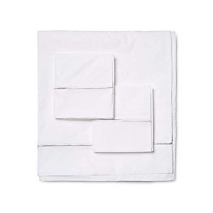 Melange Home Percale Cotton Single Stripe Embroidery, Twin Duvet Set, Charcoal on White