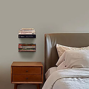 ELSKER&HOME Small Floating Shelf Set of 2 Pack Black, Metal Floating Book Shelves for Wall Mounted,Invisible Bookshelves Suitable for Kids Room, Office, Study Room