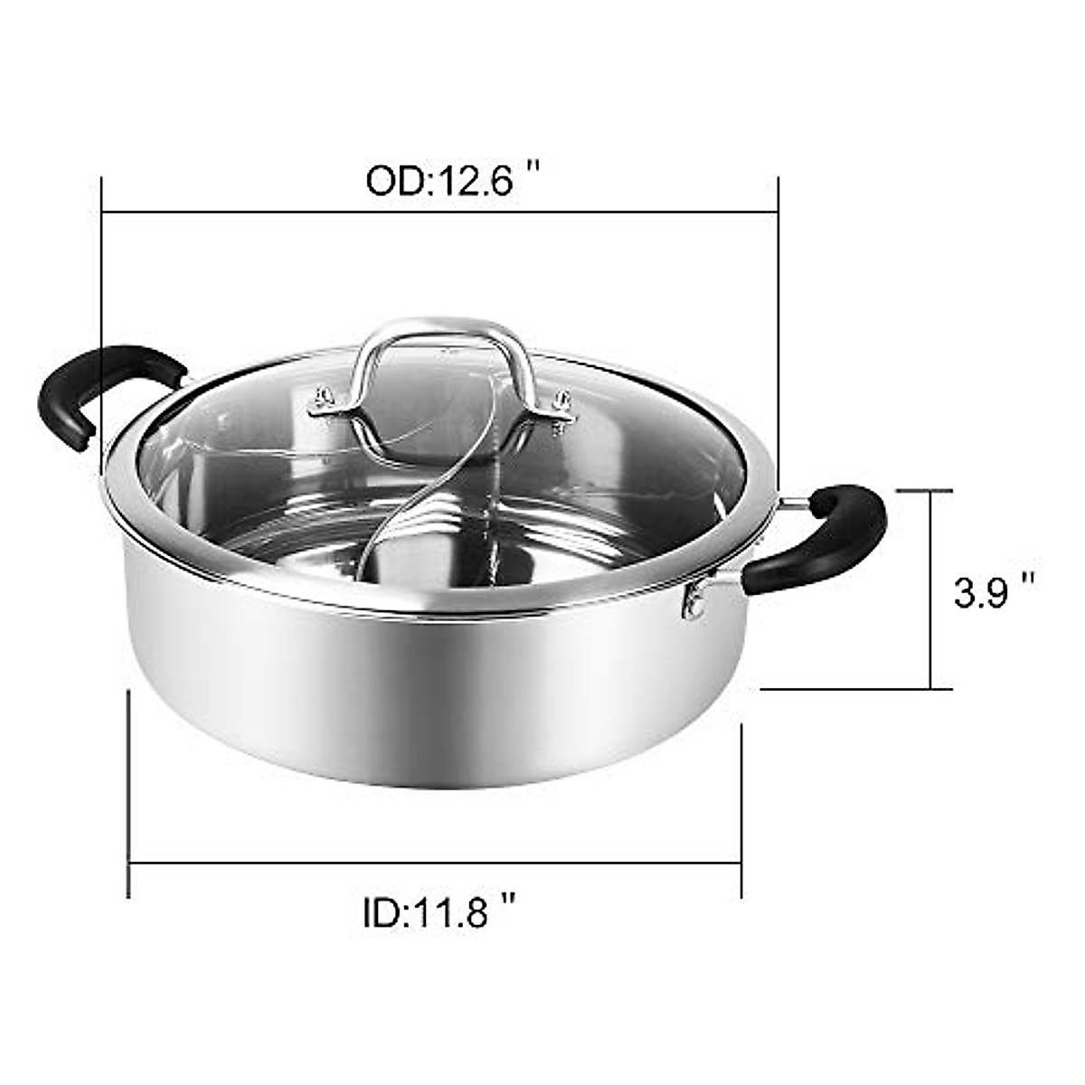 Hot Pot with Divider, Shabu Shabu Hot Pots Food Grade Stainless Steel Chinese Dual Sided Pot Set for Induction Cooktop Gas Stove