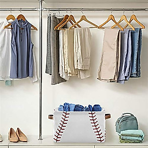 Baseball Lace Sport Foldable Storage Basket, Large Collapsible Organizer Storage Bin Cube Toys Storage Boxes with Handles for Bathroom Kids Nursery Closet Storage, 1 Pack