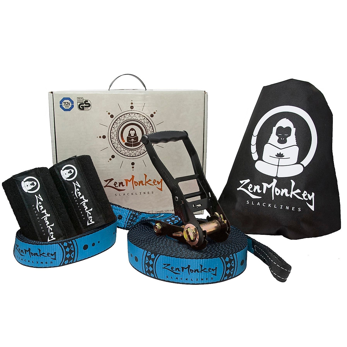 ZenMonkey Slackline Kit with Tree Protectors, Cloth Carry Bag and Instructions, 60 Foot - Easy Setup for the Family, Kids and Adults