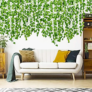DearHouse 84 Feet 12 Strands Artificial Ivy Leaf Plants Vine Hanging Garland Fake Foliage Flowers Home Kitchen Garden Office Wedding Wall Decor, Green