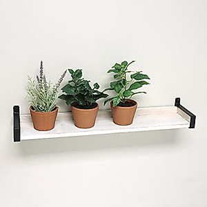 InPlace Shelving, 9602114E, Wall Mounted Real Wood Industrial Bracket Ledge, 24 Inch x 5 Inch x 2.75 Inch, Distressed White
