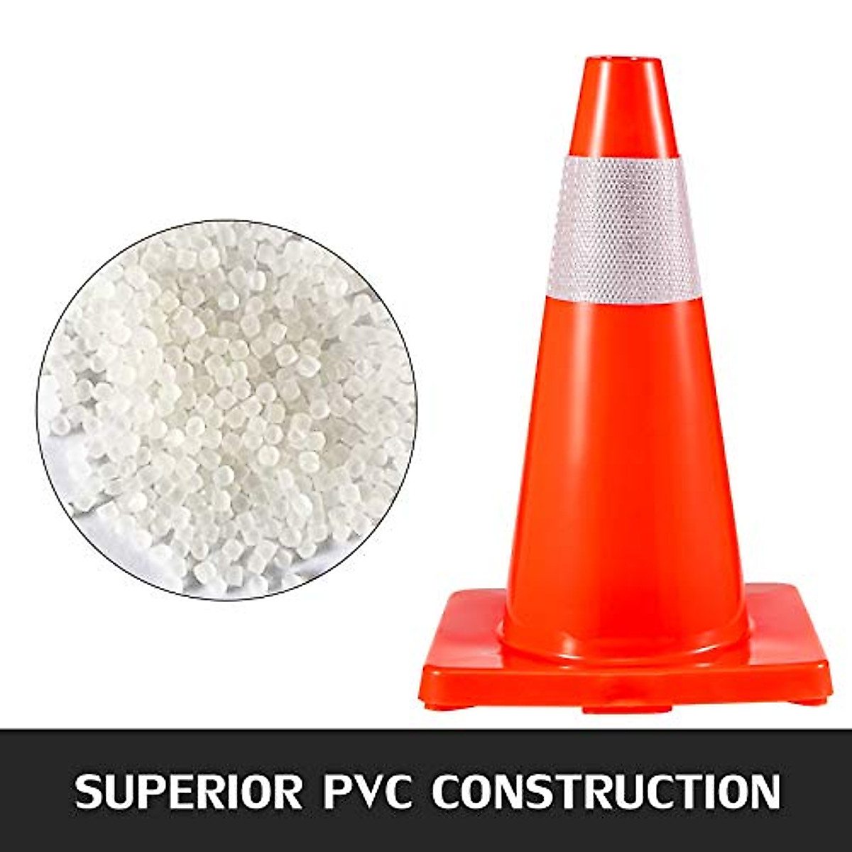 VEVOR 12Pack 18" Traffic Cones, Safety Road Parking Cones PVC Base, Orange Traffic Cone with Reflective Collars, Hazard Construction Cones for Home Traffic Parking