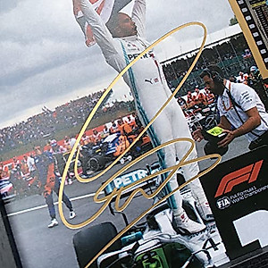 ORIMAMI Signed Lewis Hamilton Poster Wooden Framed Photo Art Decor,with 1x35mm G P 2020 Film Display,Cool Collectible Gifts for Formula One Racing Fans - 8x6 Inches