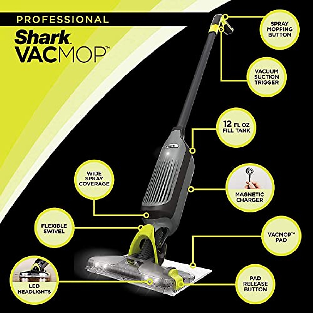 Shark VM252 VACMOP Pro Cordless Hard Floor Vacuum Mop with Disposable Pad, Charcoal Gray (Renewed)