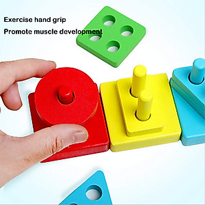 Artist Unknown Wooden Educational Toddler Toys Geometric Shapes Block Board Stack Sort Chunky Puzzle Preschool Learning Sensory Montessori Toy for 3 4 5 Years Old Boy Girl Babies Kids