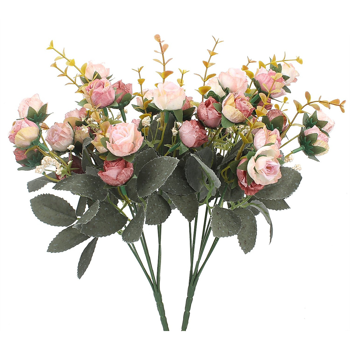 Duovlo 7 Branch 21 Heads Artificial Flowers Bouquet Mini Rose Wedding Home Office Decor,Pack of 2 (2 PCS Pink)