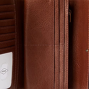 Fossil Women's Logan Leather Wallet RFID Blocking Flap Clutch Organizer, Brown (Model: SL7833200)