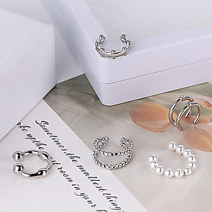 FIBO STEEL 20Pcs Ear Cuffs Earrings Set for Women Non-Piercing Dainty Cartilage Ear Clip On Wrap Earring Set Adjustable Silver Plated