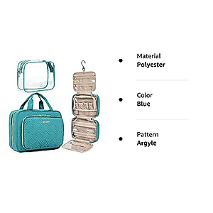 BAGSMART Toiletry Bag Hanging Travel Makeup Organizer with TSA Approved Transparent Cosmetic Bag Makeup Bag for Full Sized Toiletries (Blue, Large)
