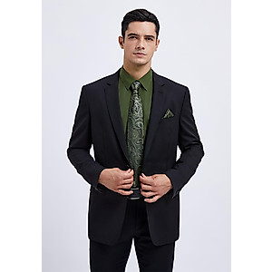 HISDERN Mens Green Dress Shirt Formal Business Long Sleeve Shirt and Tie Set Classic Button Down Regular Fit Shirts for Prom Party