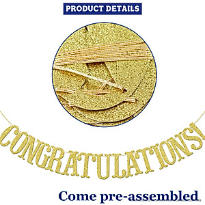 Congratulations Gold Glitter Sign Banner- Graduation, Wedding, Retirement Party Supplies Decorations (Gold)