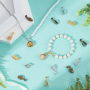 PH PandaHall Pinch Bails Hollow Curved, 30 pcs 3 Colors Brass Bail Clip Clasp Tibetan Dangle Charm Bead Pendant Connector for DIY Necklace Jewelry Craft, Platinum/Antique Bronze/Golden, 24mm, 1mm Pin