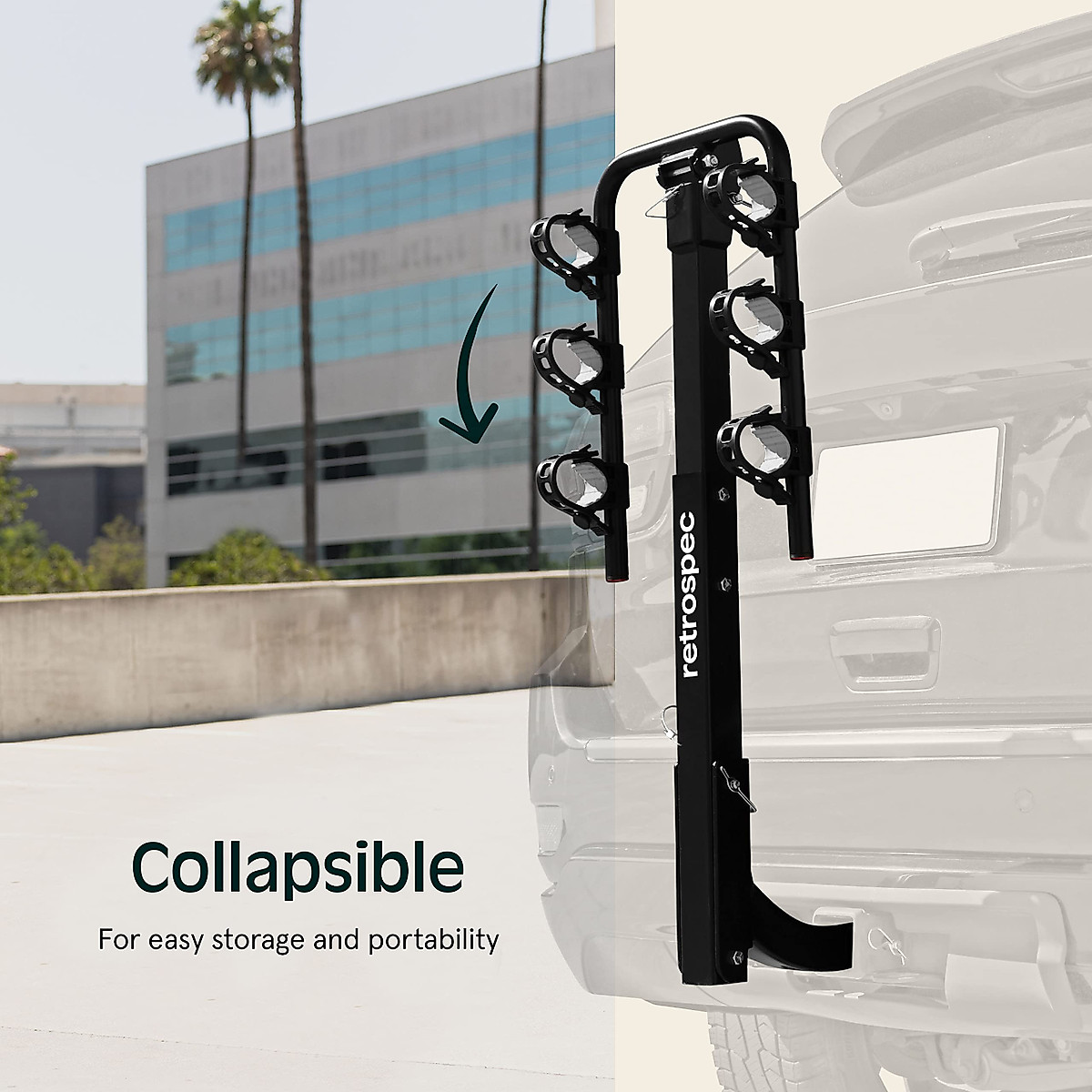 Retrospec Lenox 2-5 - Bike Hitch Rack for Cars, Trucks, SUVs with 2” Hitch | Foldable Steel Frame with Anti-Rattle Adapter, Tie Down Cradles and Straps - Fits Most Frames