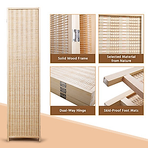 JAXPETY 6 Panel Room Divider 6ft Tall Folding Privacy Screen Freestanding Rustic and Natural Bamboo Room Partition for Home Office, Natural Color