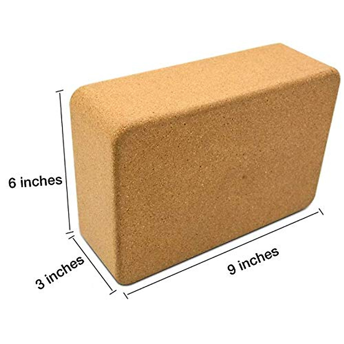 Cork Yoga Blocks, 2 Pack, with 1 Black Yoga Strap, 9”x6”x3”, High Density Solid Natural Cork Yoga Brick with Comfortable Edge to Improve Balance, Strength and Flexibility