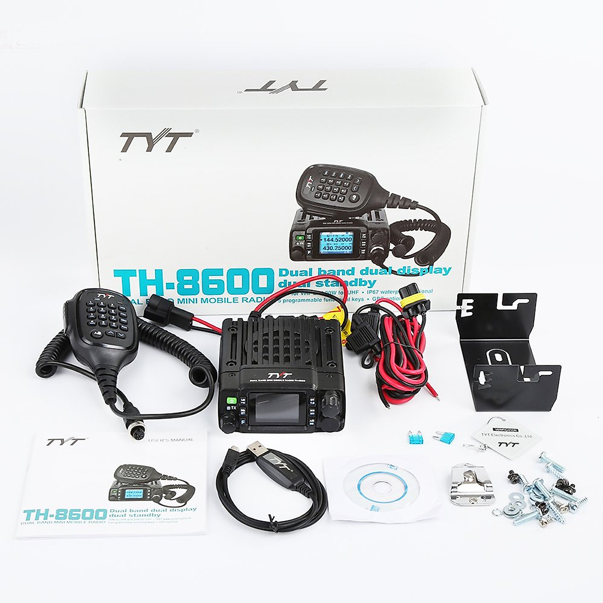 TYT TH-8600 Dual Band VHF/UHF 144-148MHz/420-450MHz Mini Mobile Transceiver IP67 Waterproof Mobile Car Radio w/F Programming Cable