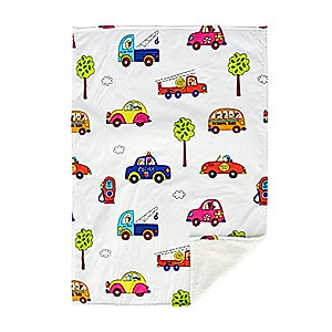 Brandream 4Pcs Cars Crib Bedding Sets for Boys with Train Shaped Pillow, 100% Cotton Blue Transport Vehicle Collection