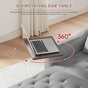 Antetek 3 in 1 Convertible Sofa Bed w/360° Rotating Side Table, 53" Modern Velvet Loveseat Sofa, Sleeper Pullout Bed w/Adjustable Backrest for Living Room Apartment, Office, Small Space, Grey