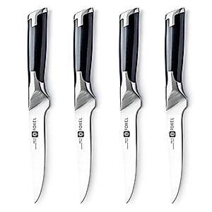 FOXEL Best Steak Knives Knife Set of 4, 8, or 12 - Non Serrated Straight Edge Blade Razor Sharp - Rust Resistant Japanese VG10 Steel - Gift Box Set - Hand Wash Only