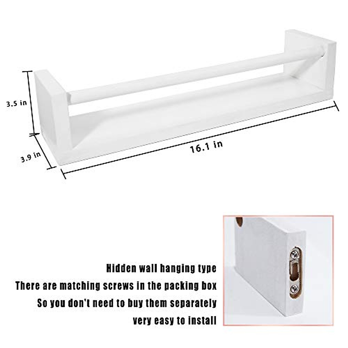 AITUFIY Wall Mount Books Organizer Storage Ledge Shelf (Set of 2),Floating Wall Shelves,Spice Rack-White