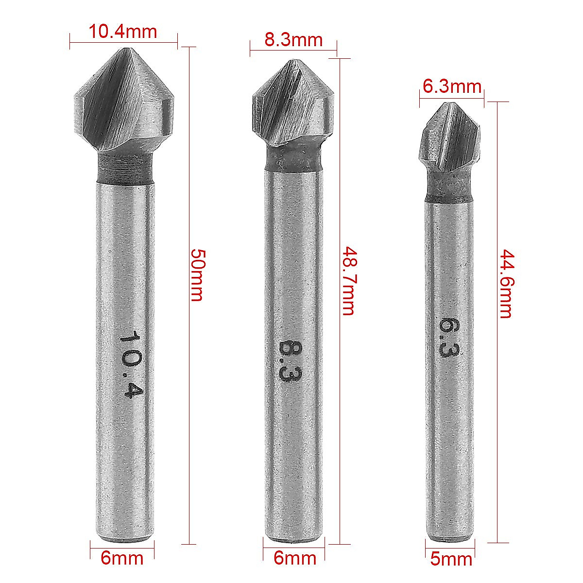 ChgImposs 6Pcs Countersink Drill Bit, 3 Edge 90 Degrees Chamfer End Mill Cutter Chamfering HSS Countersink Drill Bit