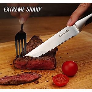 ciwete Serrated Steak Knives Set of 8, 4" Upgrade 3RC13 Stainless Steel Steak Knife Set, 8-Piece Sharp, Non-Stick & Rust-Resistant Dinner Knives, Black