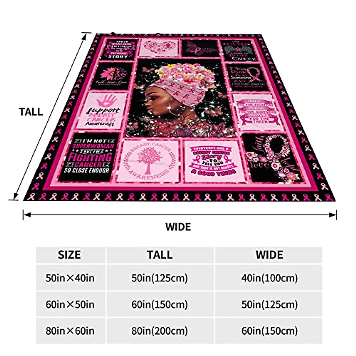Breast Cancer Awareness Hopes Throw Blanket 50x60inch Black Women Breast Cancer Survivor Gifts for Women Ultra Soft Cozy Lightweight Flannel Blanket for Bed Sofa Living Room