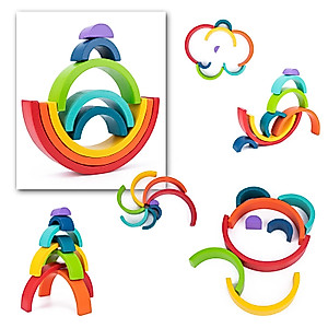 TOOKYLAND Wooden Rainbow Stacking Toy - 8pcs Nesting Blocks Game, Ages 18m+