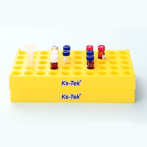 Ks-Tek 2Pcs Vial Rack,Yellow Polypropylene(PP) Vial Holder for 2mL Autosample Vial with 50 Holds Diameter 12mm,Stackable Vial Racks,Centrifuge Tube Rack,Bottle Racks