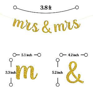 Maicaiffe Mrs ＆ Mrs Banner, Female's Bridal Lesbian Party Bunting Decor, LGBT Wedding Party Decoration Supplies, Gold Glitter