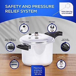 Universal 6.3 Quart / 6 Liter Anti-Rust Ultra Pressure Cooker, Aluminum Pressure Cooker for 7 Servings, Pressure Cooker for Canning, Even Heat Distribution, Diameter 9.4 inches, Height 9.6 inches